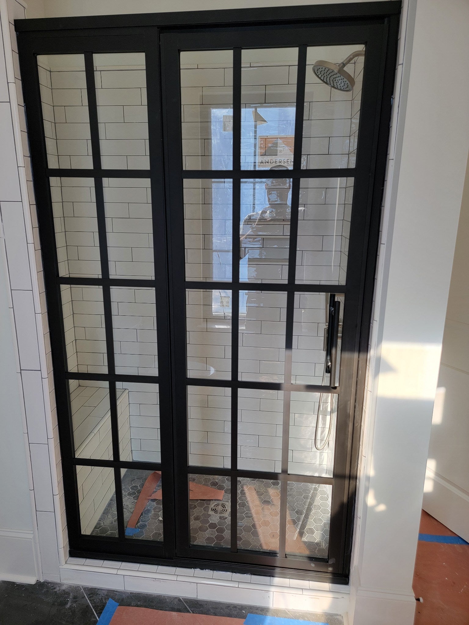 Gridscape GS1 Swing Shower Door and Panel in Black with Clear Glass ...