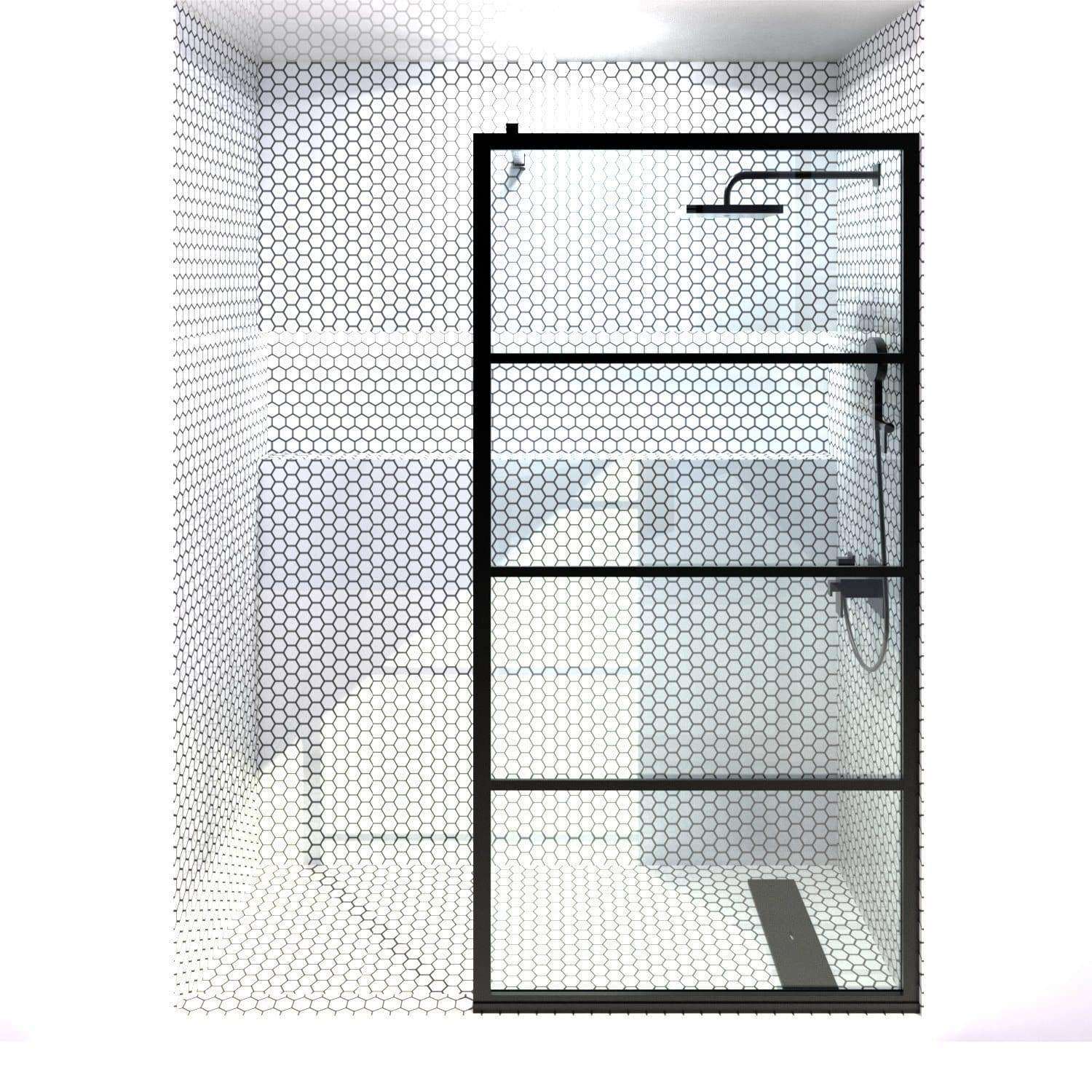 Gridscape GS2 Industrial Fixed Glass Shower Screen in Black Frame ...