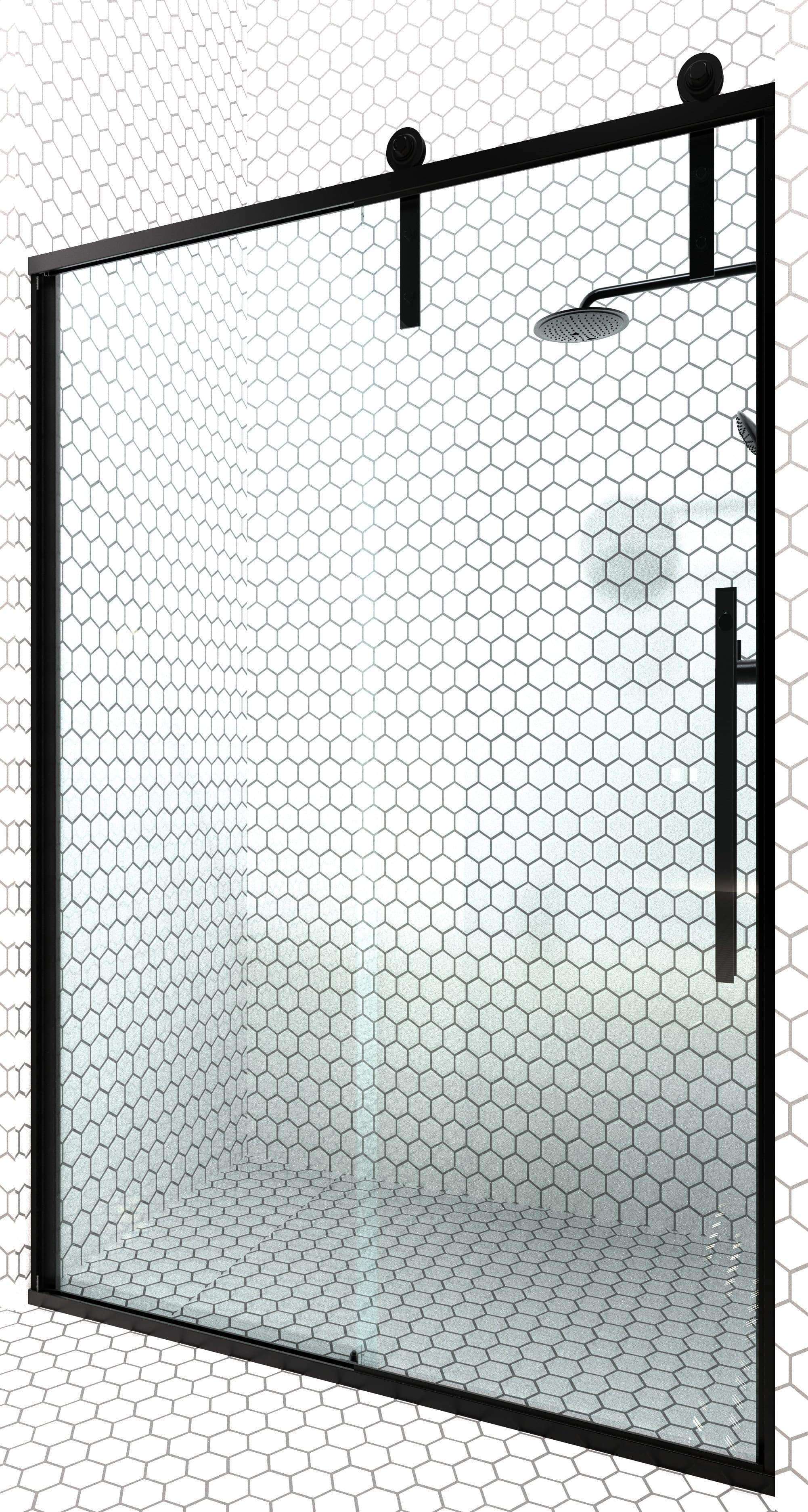Eclipse Frameless Sliding Barn Door Shower Door in Black with Clear Gl ...
