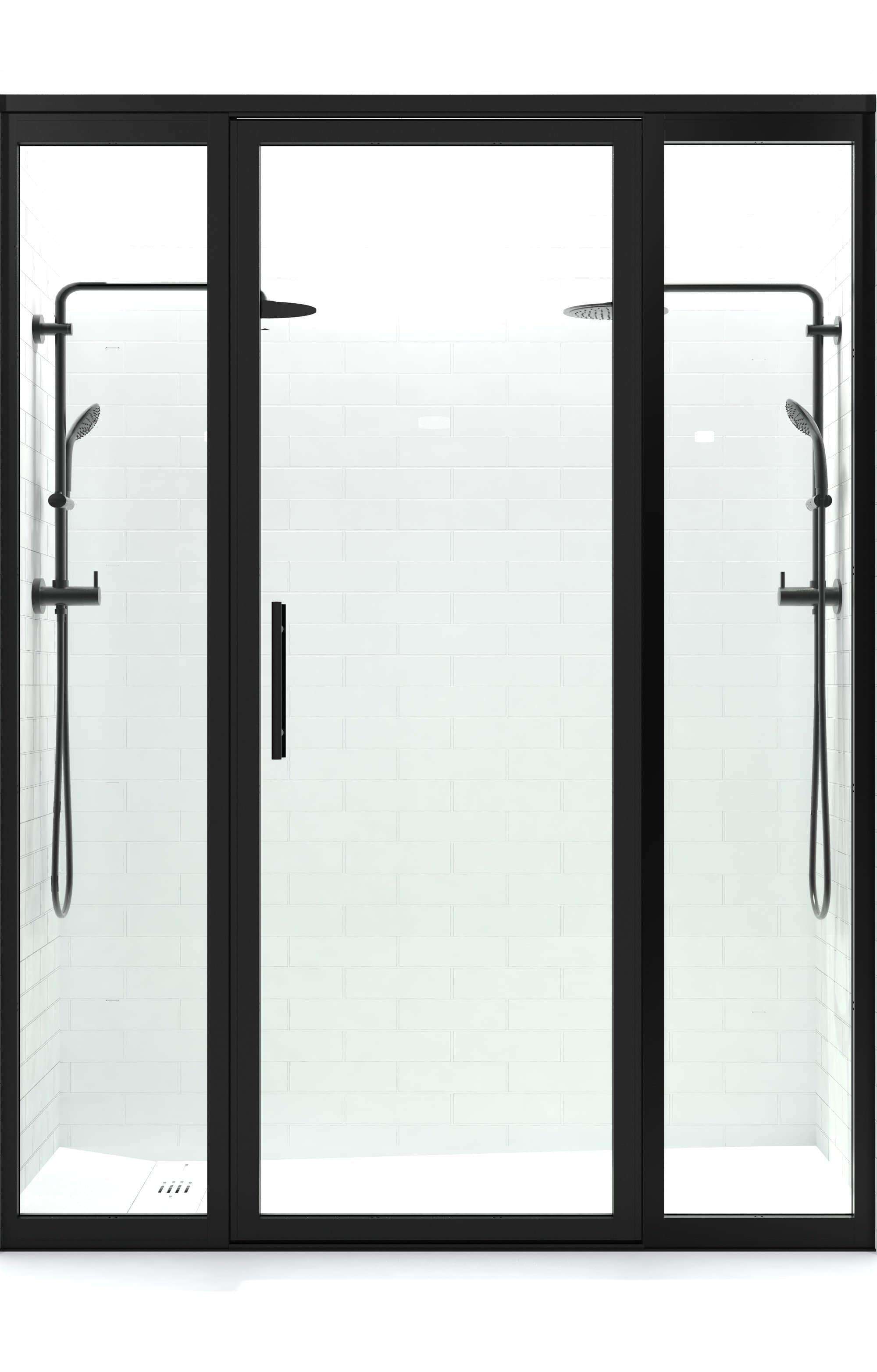 Gridscape GS3 Swing Shower Door with 2 Side Panels in Black with Clear ...